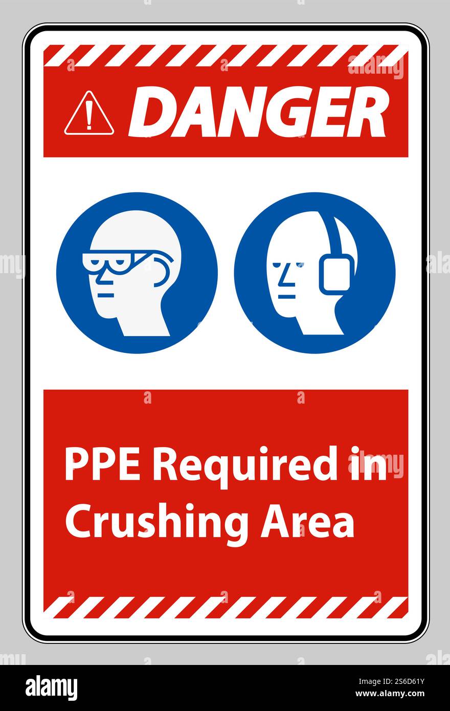 Danger Sign PPE Required In Crushing Area Isolate on White Background ...