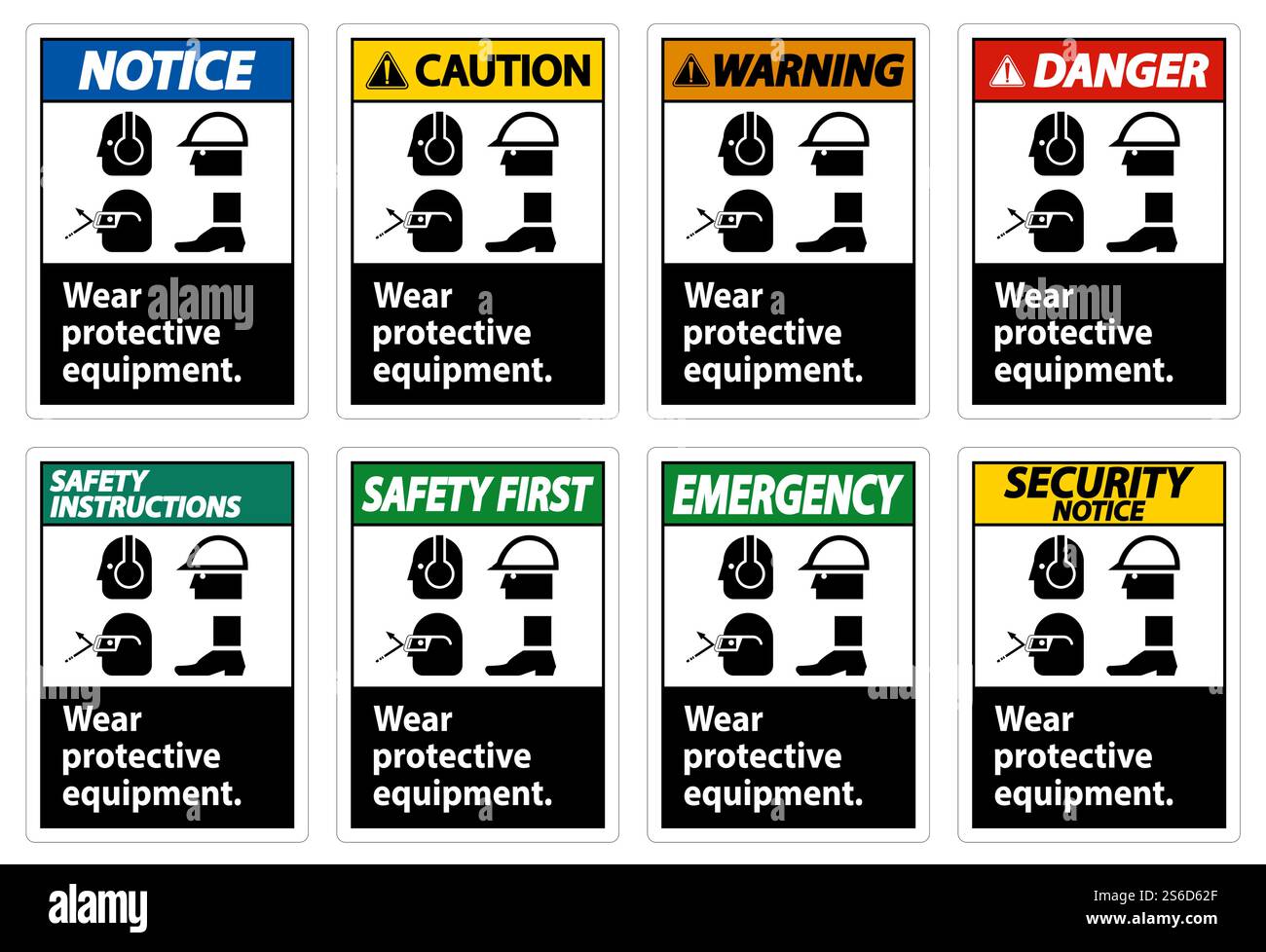 Wear Protective Equipment,With PPE Symbols on White Background,Vector ...