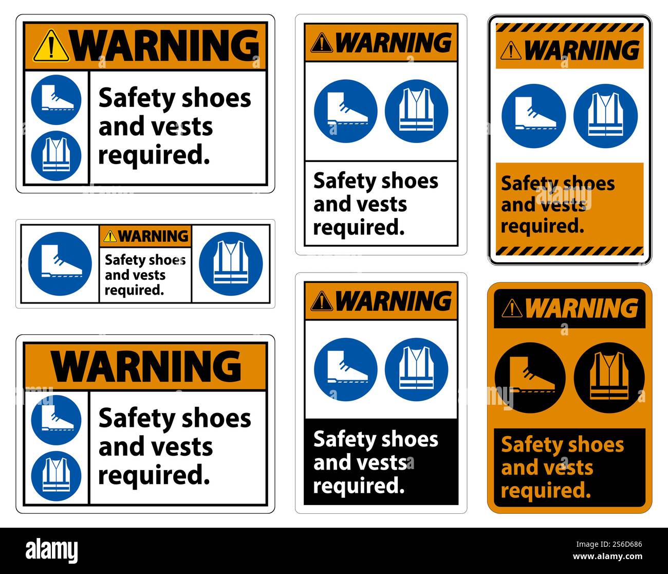 Warning Sign Safety Shoes And Vest Required With PPE Symbols on White ...