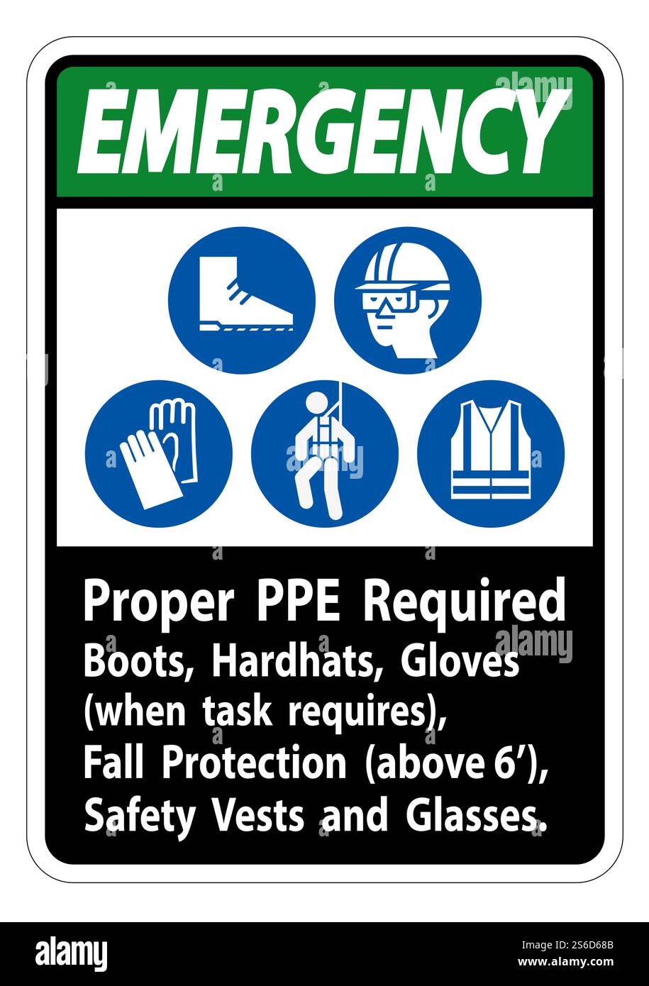 Emergency Sign Proper PPE Required Boots, Hardhats, Gloves When Task ...