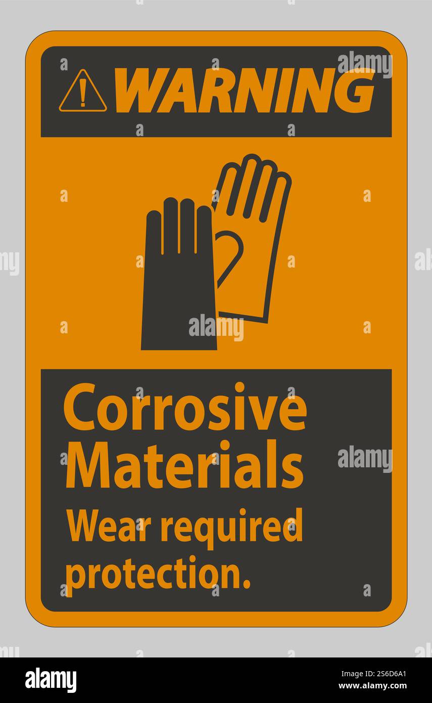 Warning Sign Corrosive Materials, Wear Required Protection Stock Vector ...