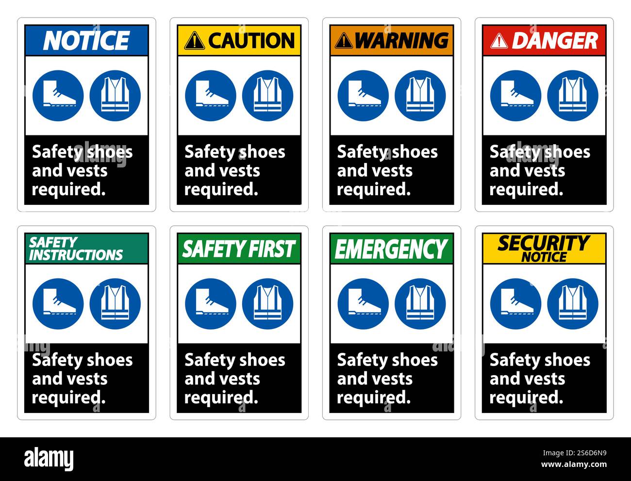 Safety Shoes And Vest Required With PPE Symbols on White Background ...