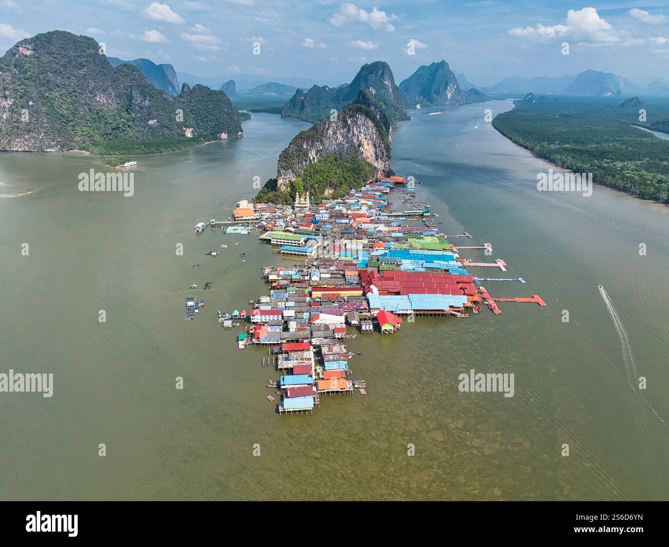 Aerial view of Koh Panyee, a floating fishing village in Thailand ...