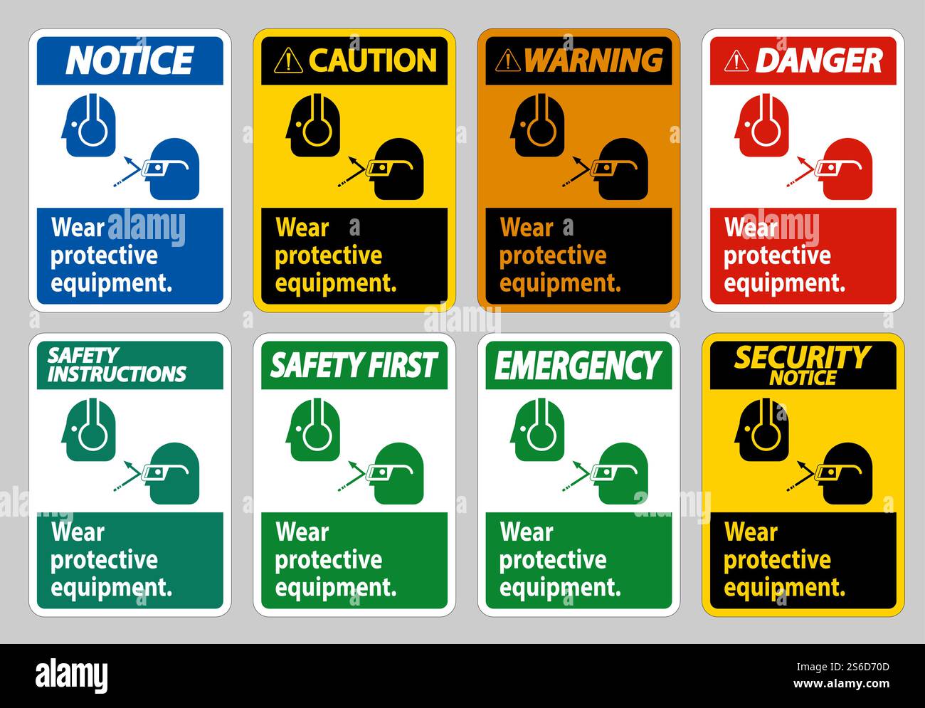 Wear Protective Equipment with goggles and glasses graphics Stock ...