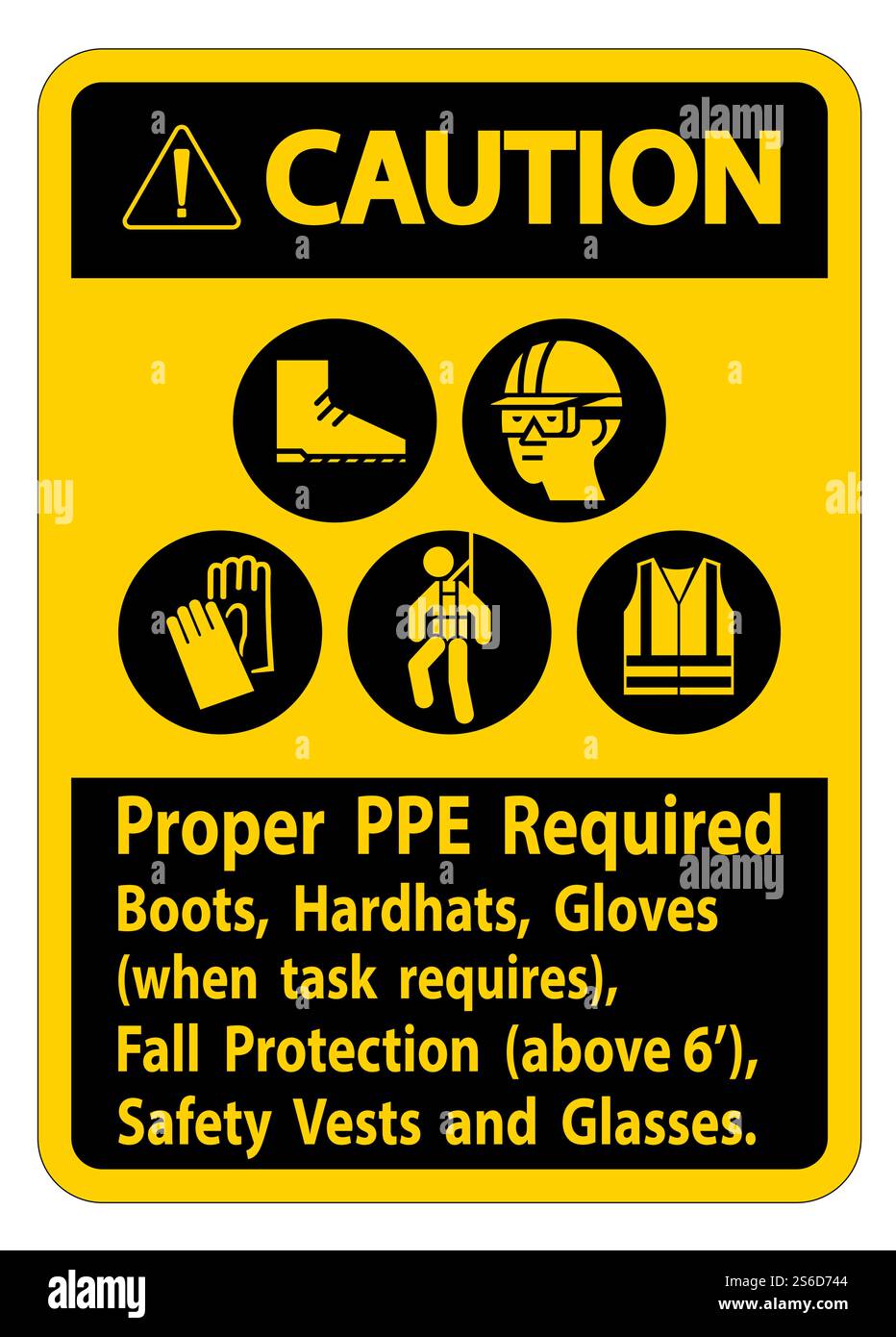 Caution Sign Proper PPE Required Boots, Hardhats, Gloves When Task ...