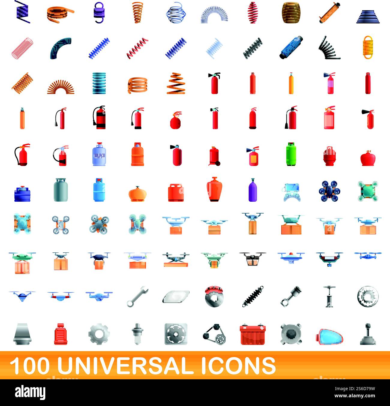 100 universal icons set. Cartoon illustration of 100 universal icons ...