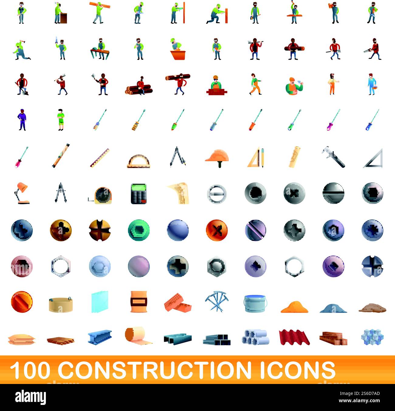 100 construction icons set. Cartoon illustration of 100 construction icons vector set isolated ...