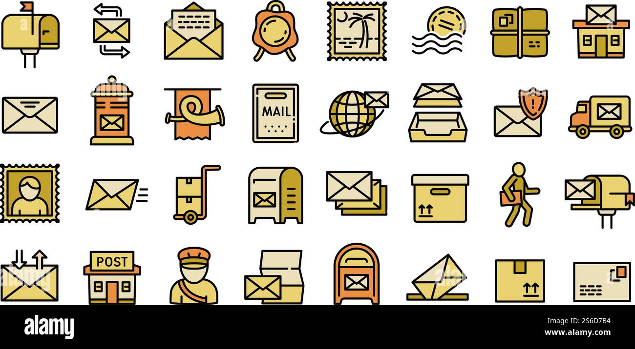Postman icons set. Outline set of postman vector icons for web design ...