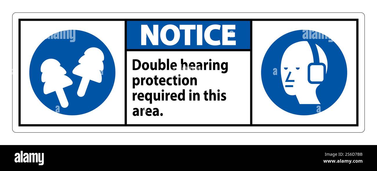 Notice Sign Double Hearing Protection Required In This Area With Ear ...