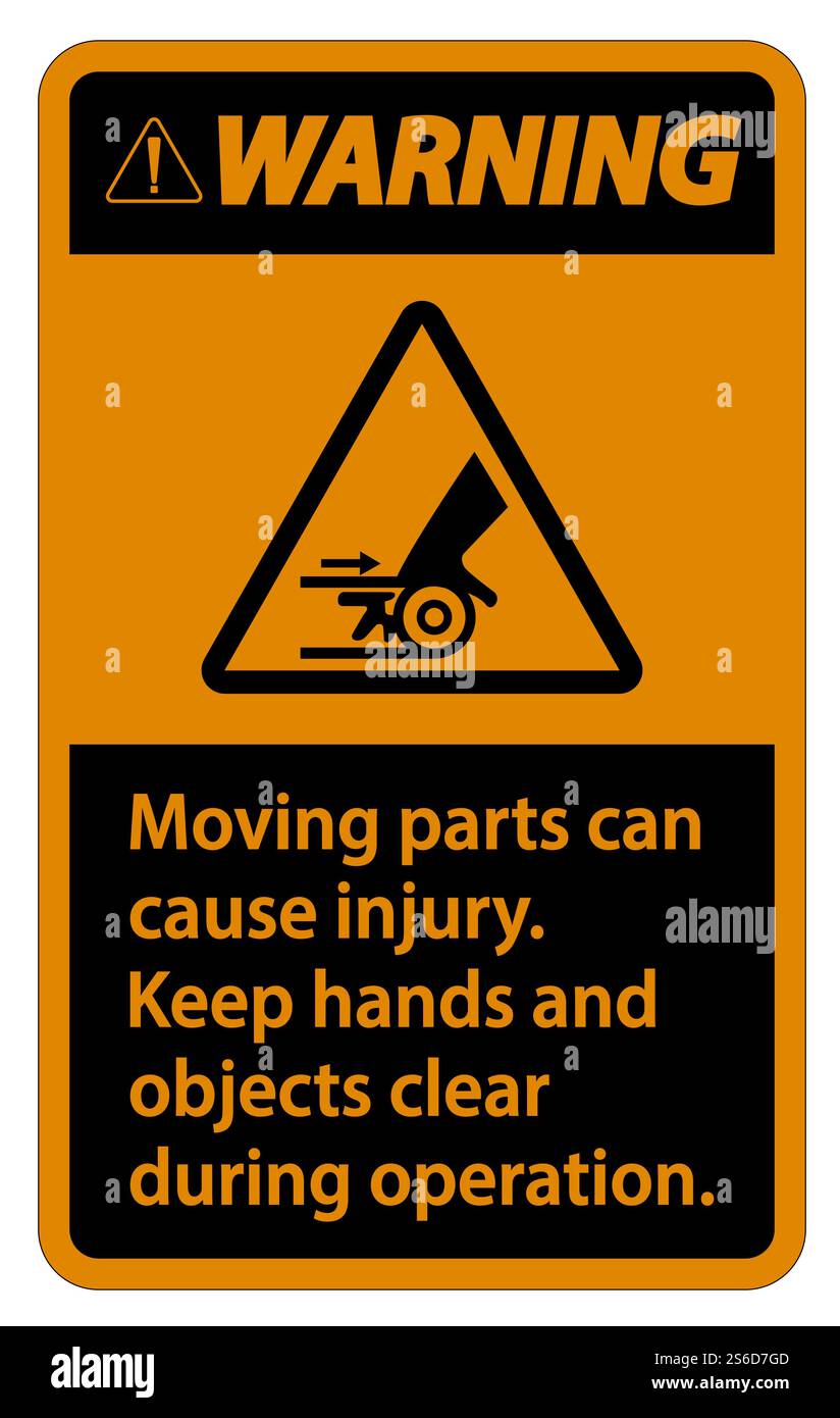 Warning Moving parts can cause injury sign on white background Stock ...