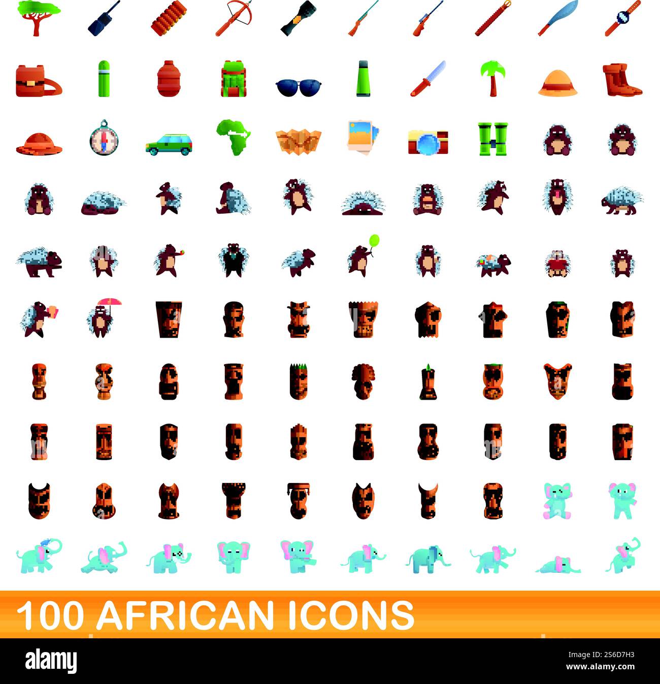 100 african icons set. Cartoon illustration of 100 african icons vector ...