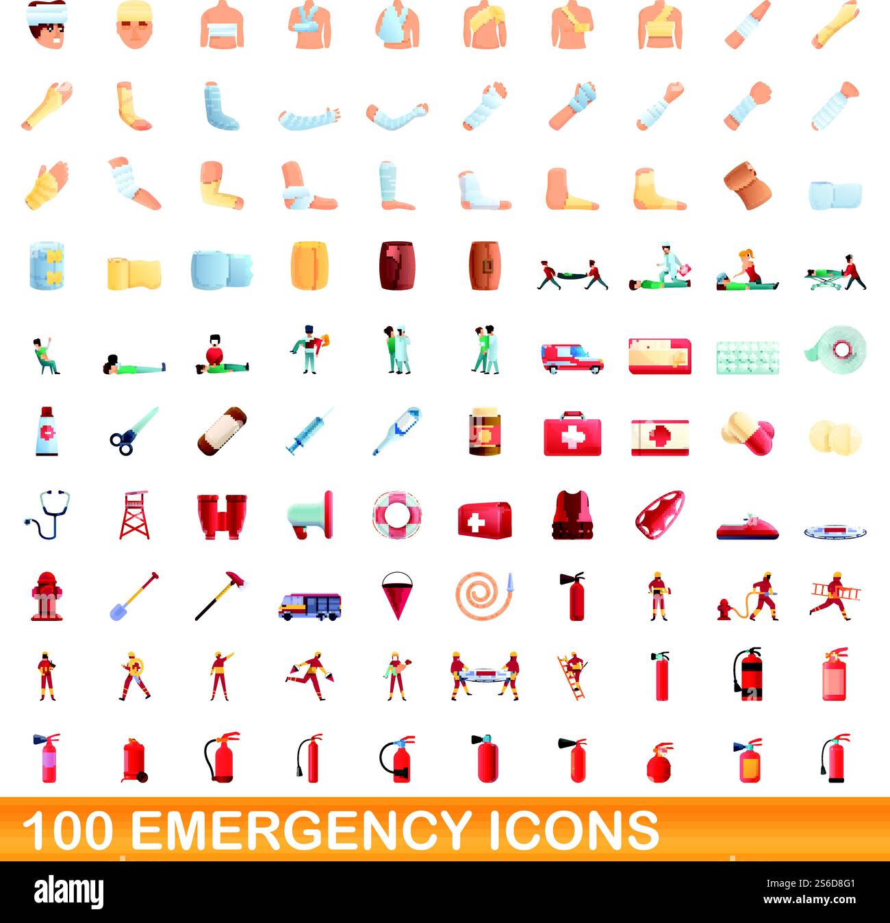 100 emergency icons set. Cartoon illustration of 100 emergency icons ...