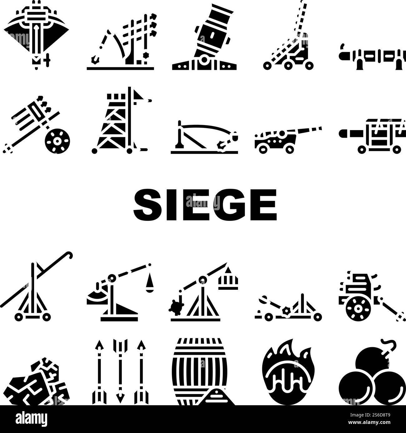 Siege Engine Catapult Collection Icons Set Vector. Ancient Weapon And ...