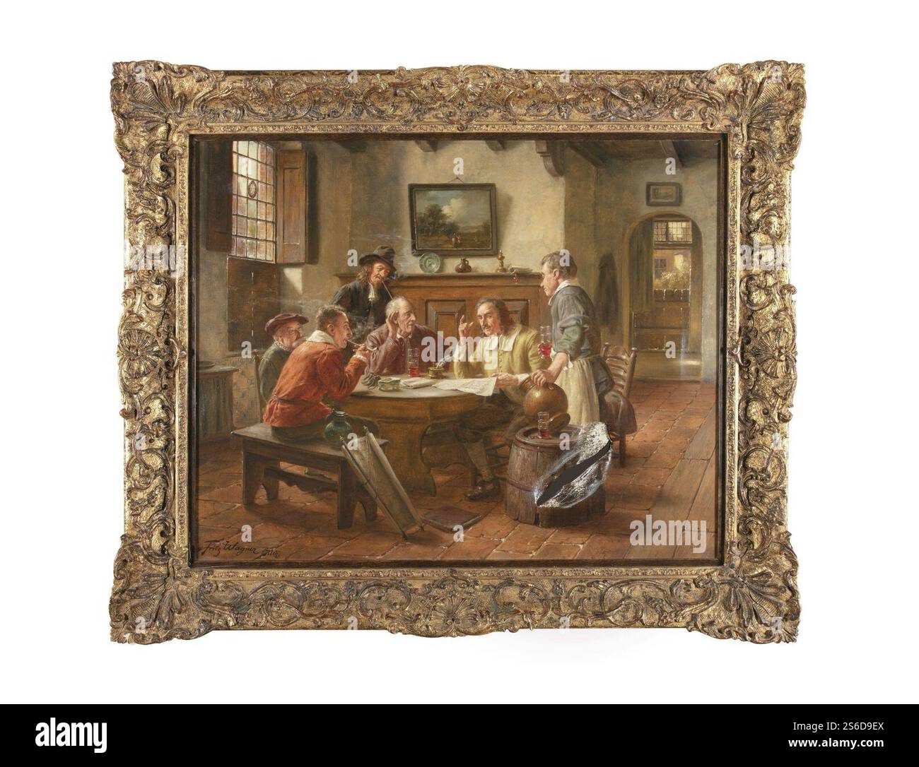 Fritz Wagner - Interior with Men at a Table in Discussions Oil on ...