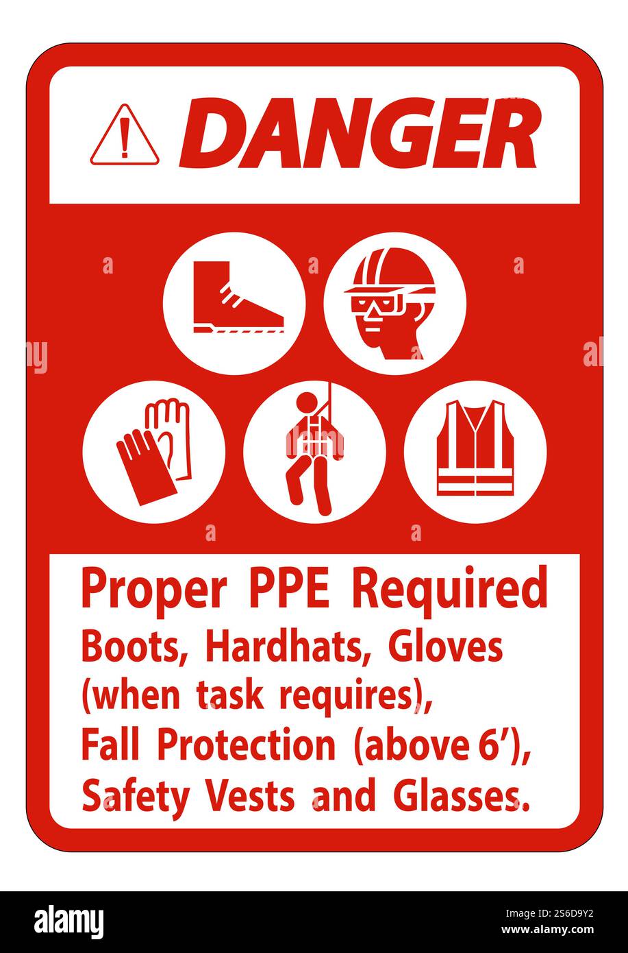 Danger Sign Proper PPE Required Boots, Hardhats, Gloves When Task ...