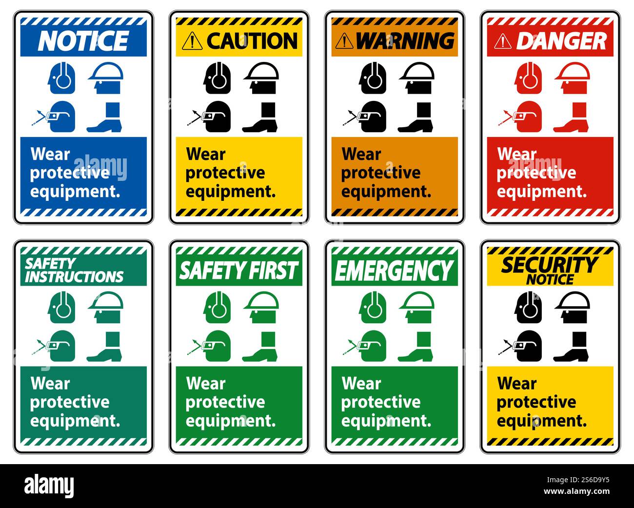 Wear Protective Equipment,With PPE Symbols on White Background,Vector ...