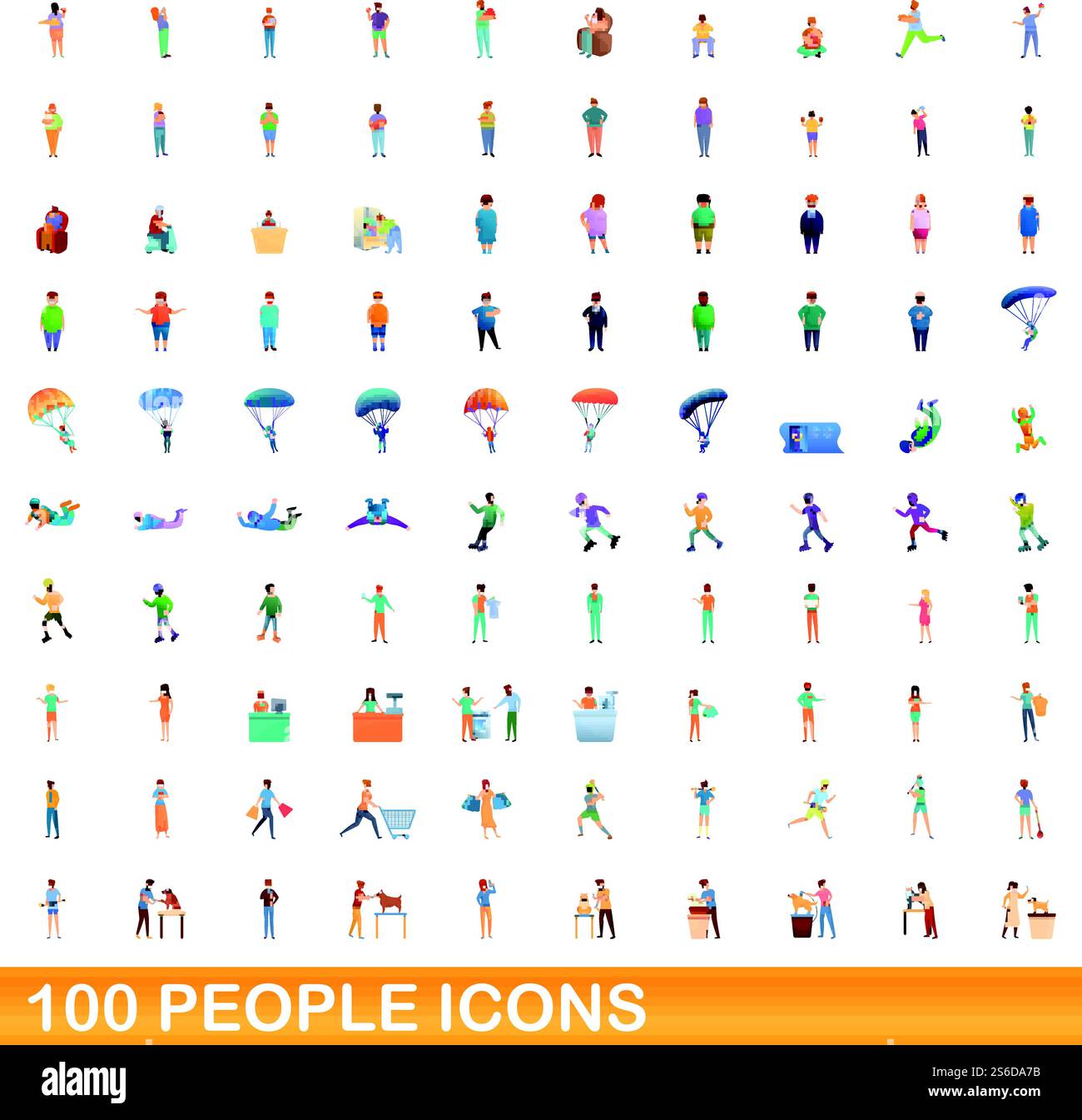 100 people icons set. Cartoon illustration of 100 people icons vector ...