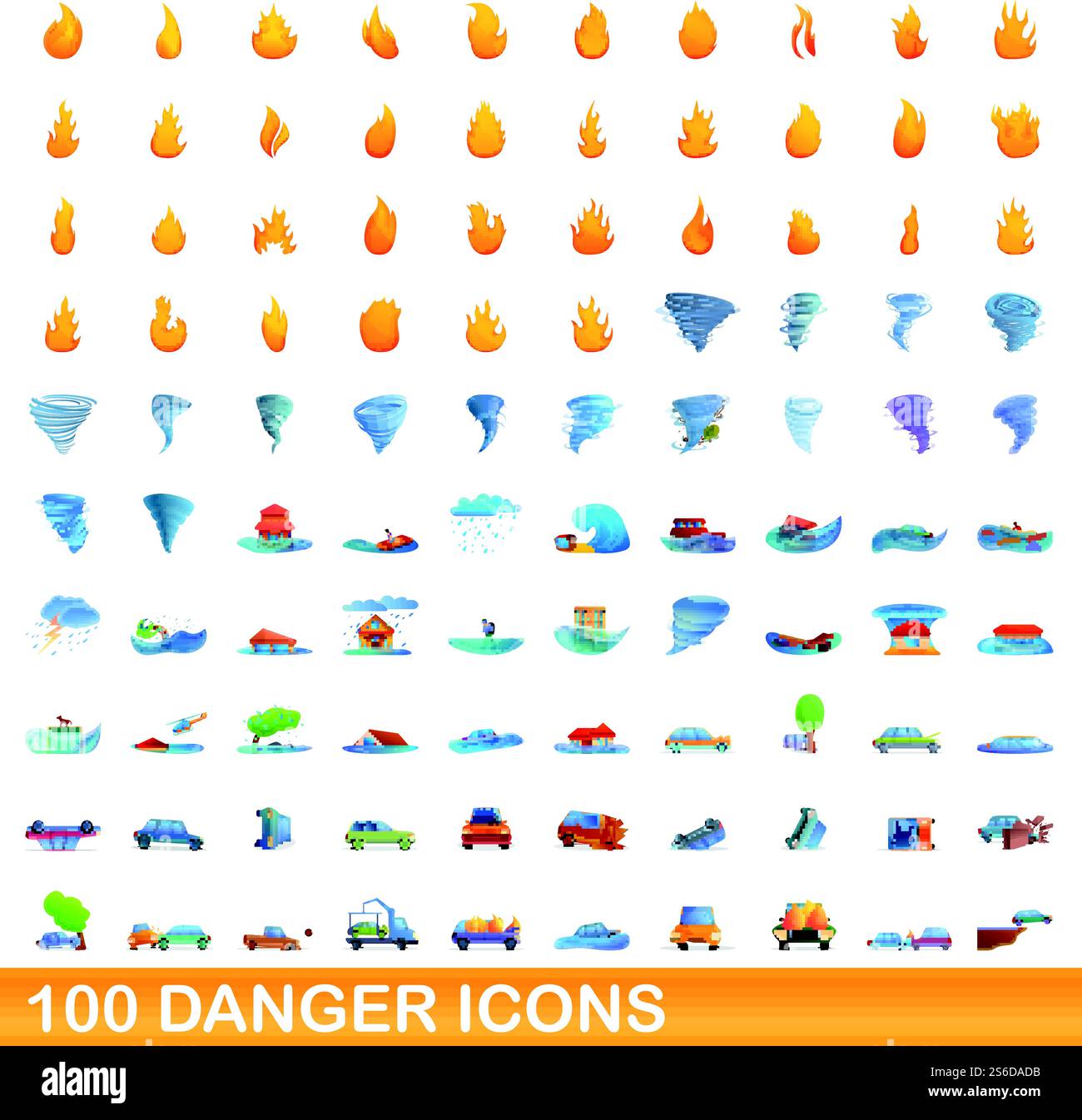 100 danger icons set. Cartoon illustration of 100 danger icons vector ...