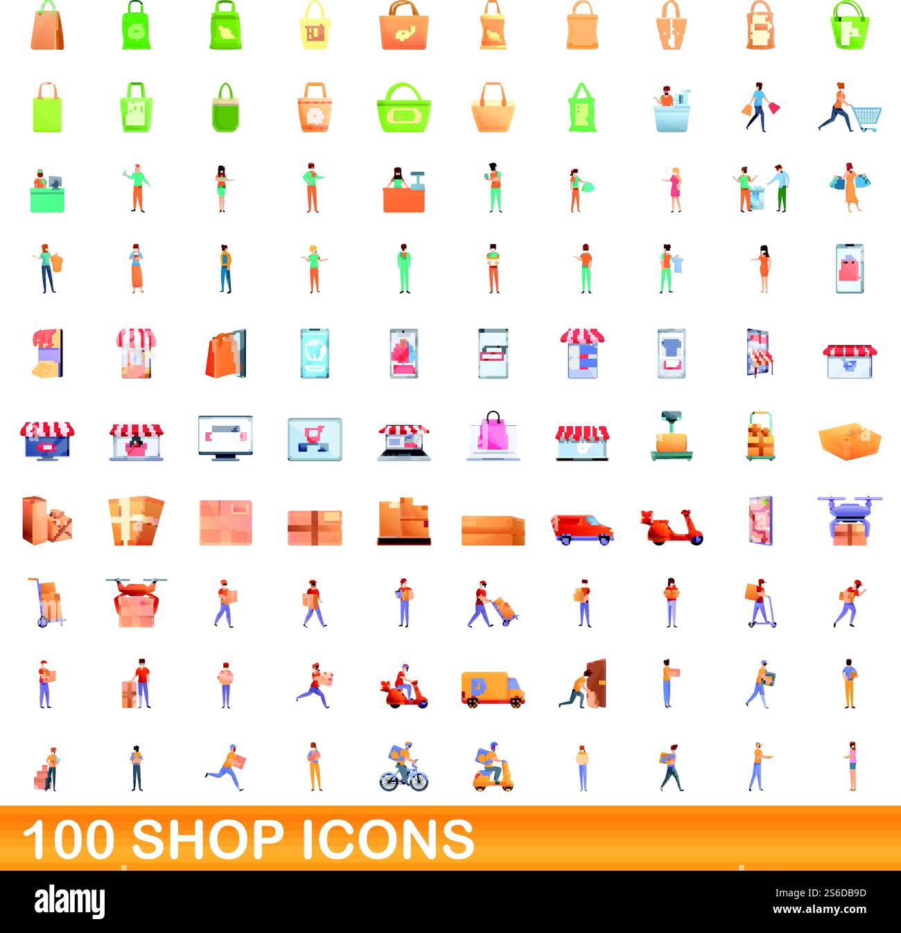 100 shop icons set. Cartoon illustration of 100 shop icons vector set ...