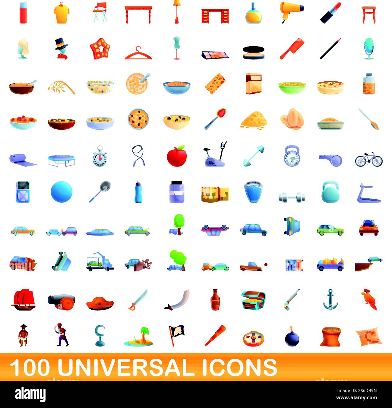 100 universal icons set. Cartoon illustration of 100 universal icons ...