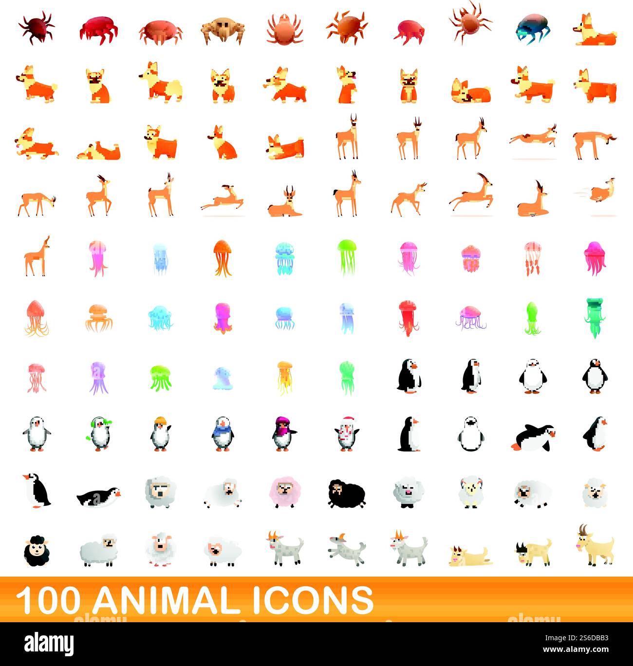 100 animal icons set. Cartoon illustration of 100 animal icons vector ...