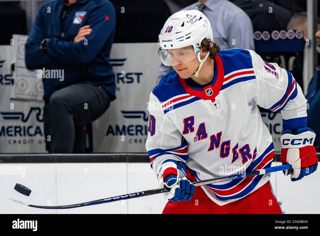 New York Rangers left wing Artemi Panarin balances the puck during ...
