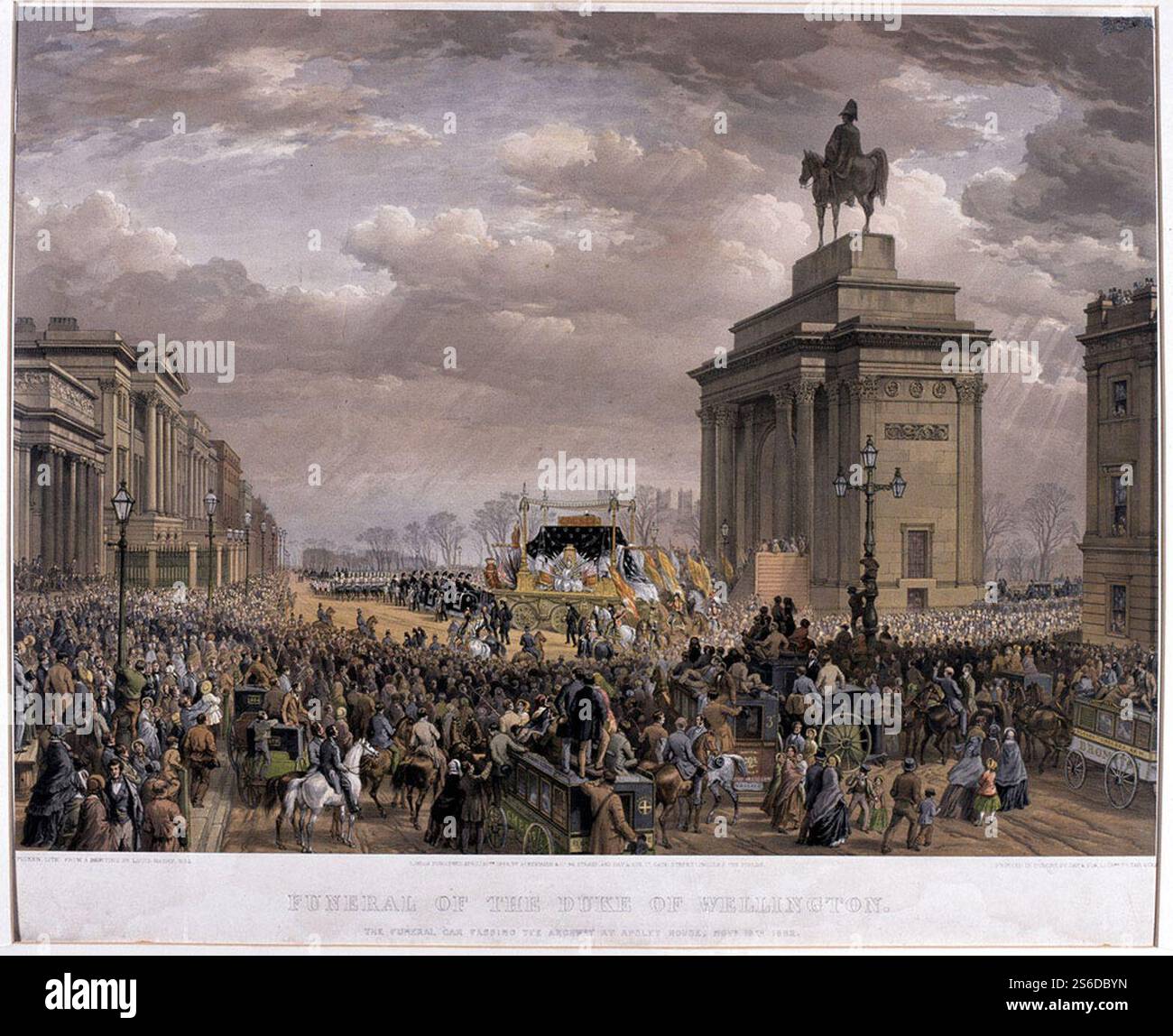 Funeral of the Duke of Wellington. The funeral car passing the archway ...