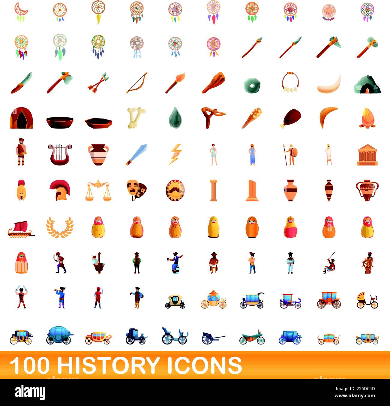 100 history icons set. Cartoon illustration of 100 history icons vector ...
