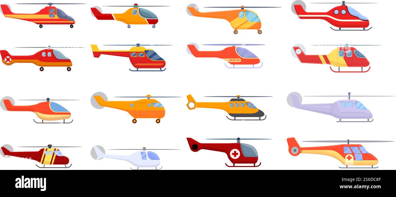 Rescue helicopter icons set. Cartoon set of rescue helicopter vector ...