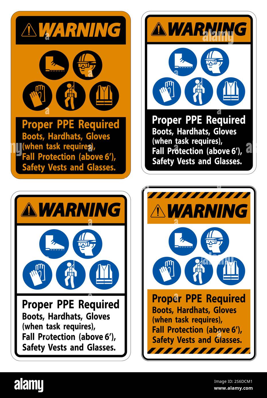 Warning Sign Proper PPE Required Boots, Hardhats, Gloves When Task ...