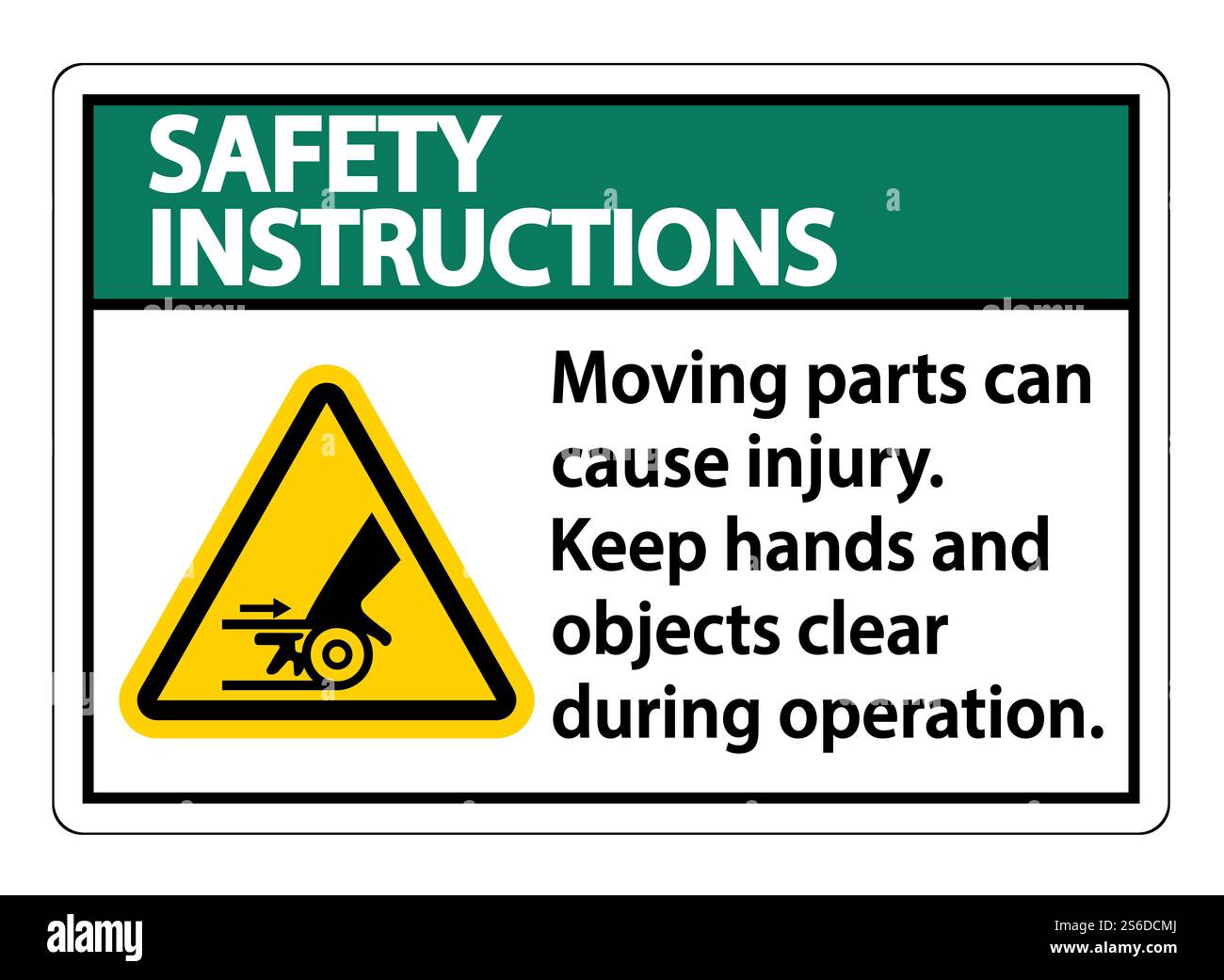 Safety Instructions Moving parts can cause injury sign on white ...