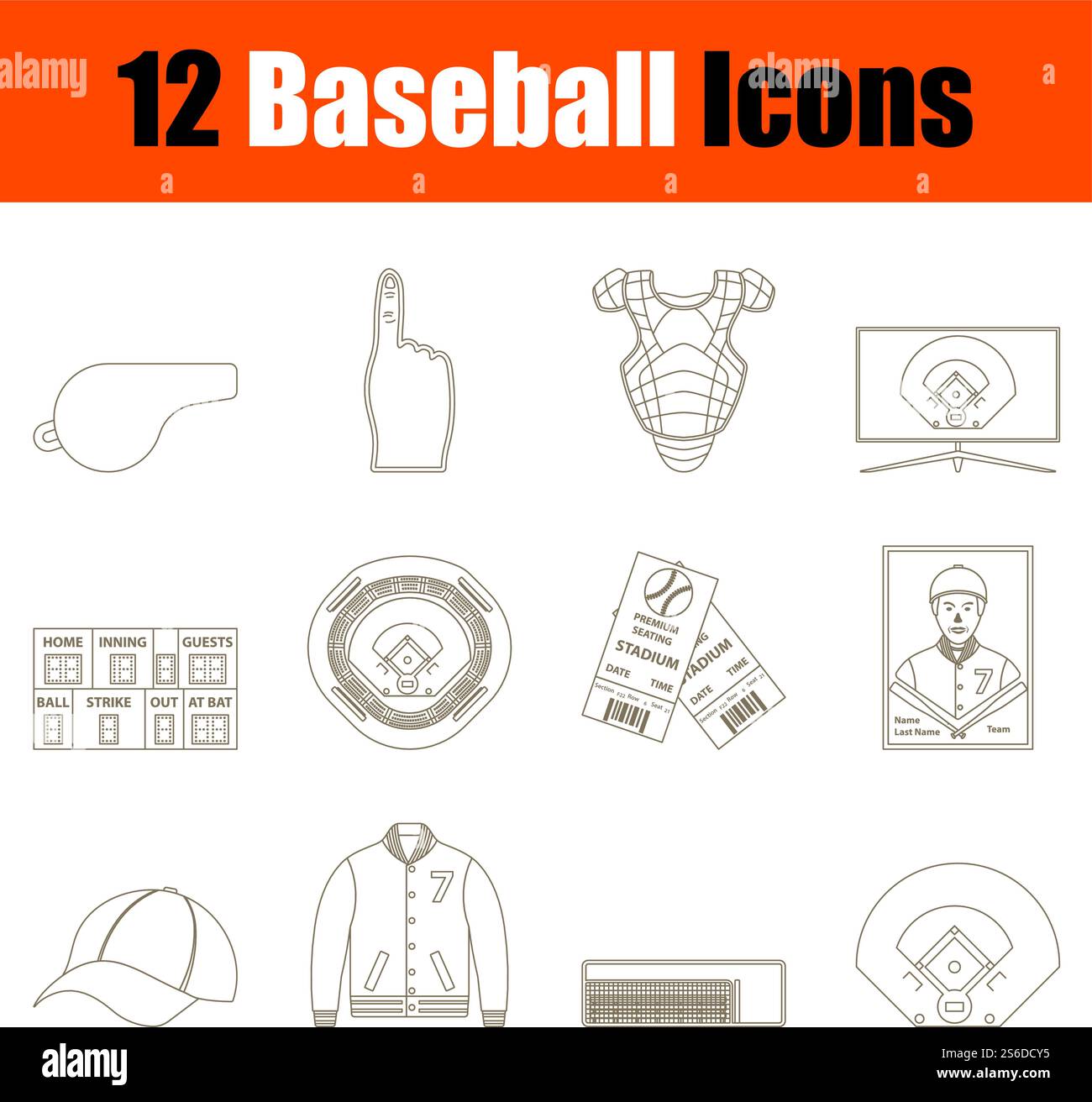 Baseball Icon Set. Thin Editable Stroke Line Without Filling Design ...