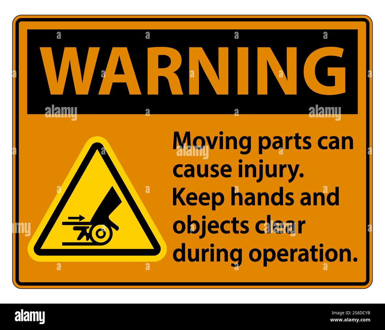 Warning Moving parts can cause injury sign on white background Stock ...