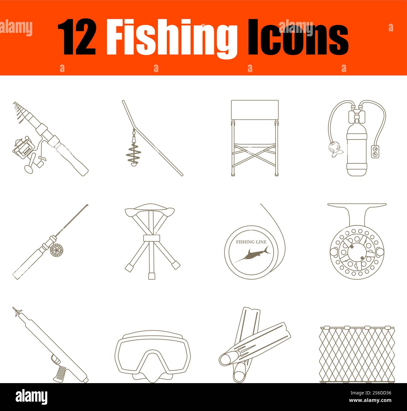 Fishing Icon Set. Thin Editable Stroke Line Without Filling Design ...