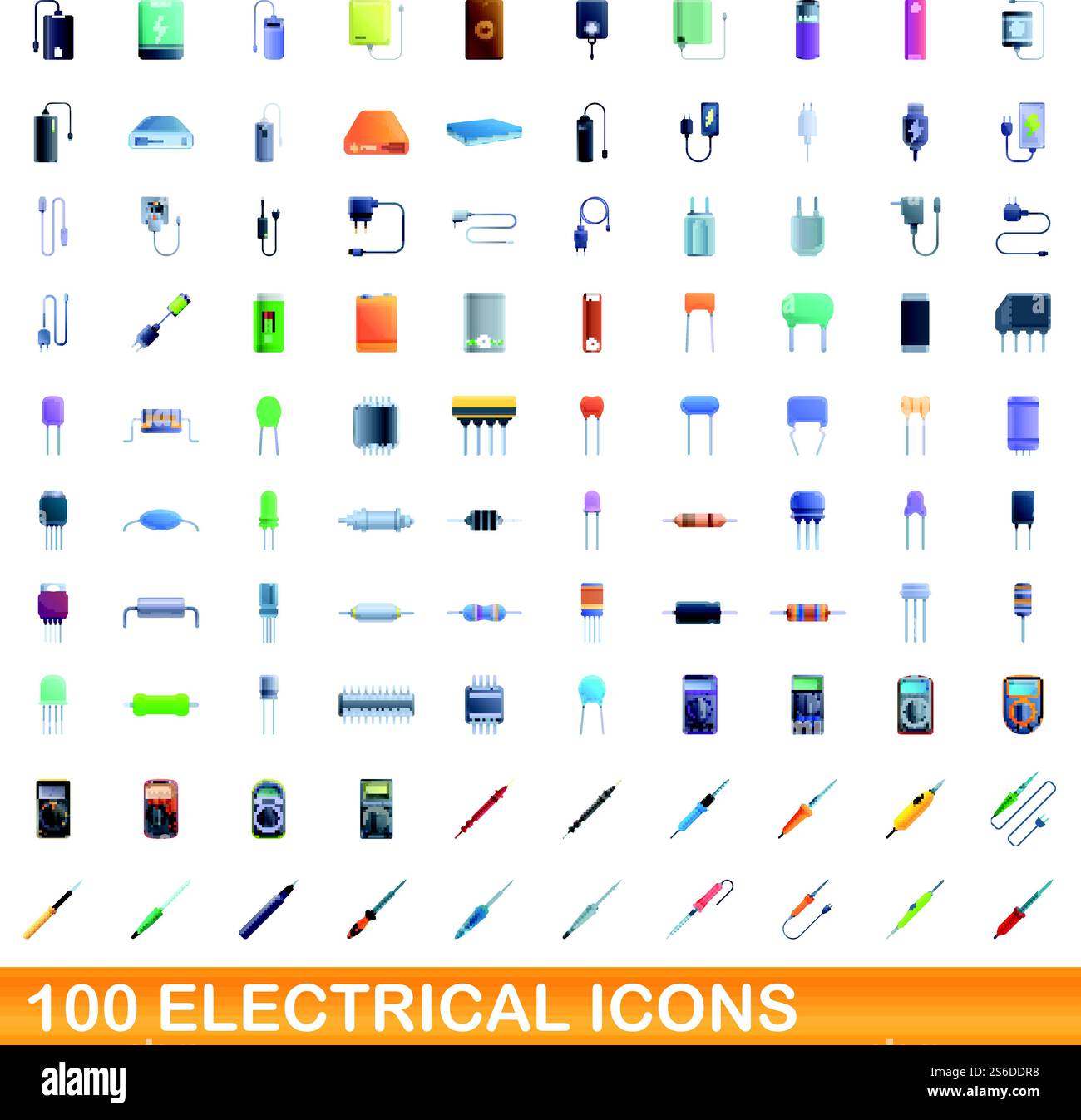 100 electrical icons set. Cartoon illustration of 100 electrical icons ...