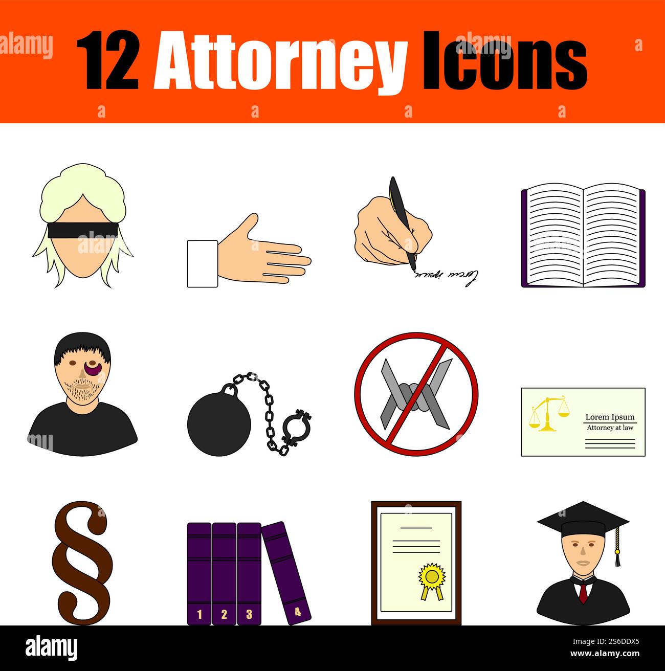 Attorney Icon Set. Flat Color Outline Design With Editable Stroke ...