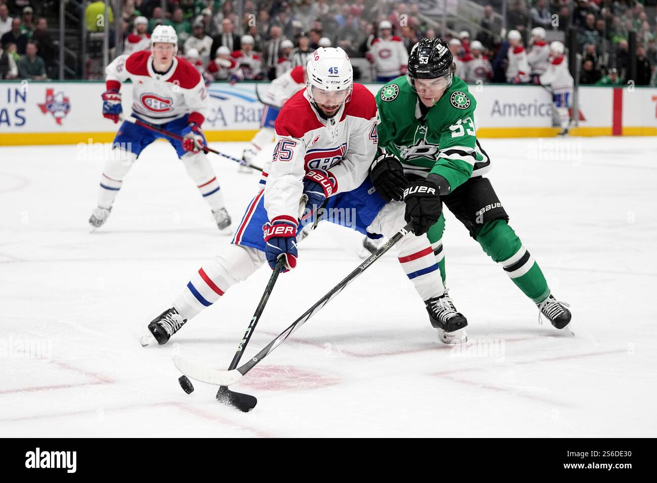 Montreal Canadiens defenseman Alexandre Carrier (45) and Dallas Stars ...