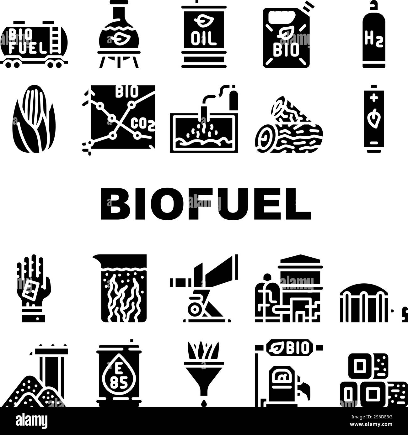 Biofuel Green Energy Collection Icons Set Vector. Biofuel Railway ...