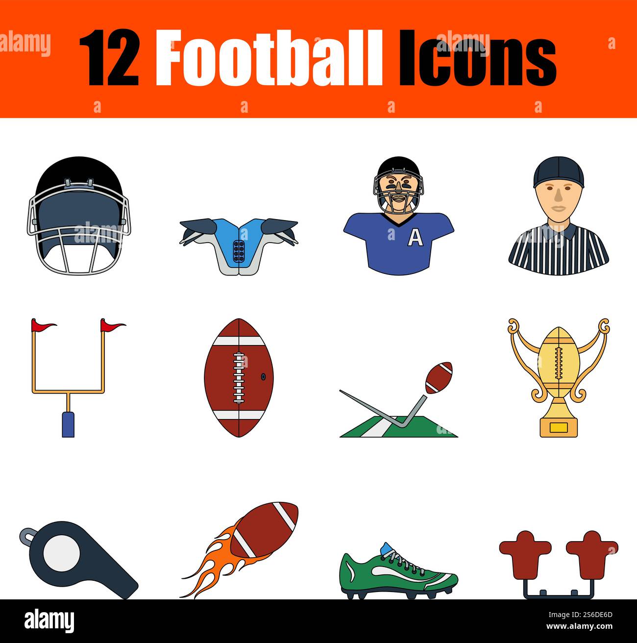 Football Icon Set. Flat Color Outline Design With Editable Stroke ...