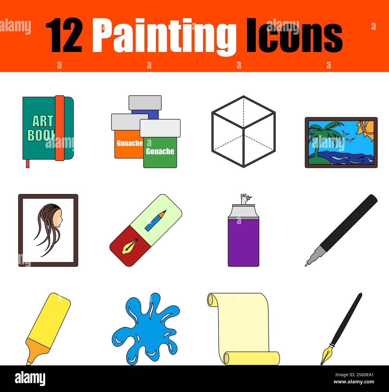Painting Icon Set. Flat Color Outline Design With Editable Stroke ...