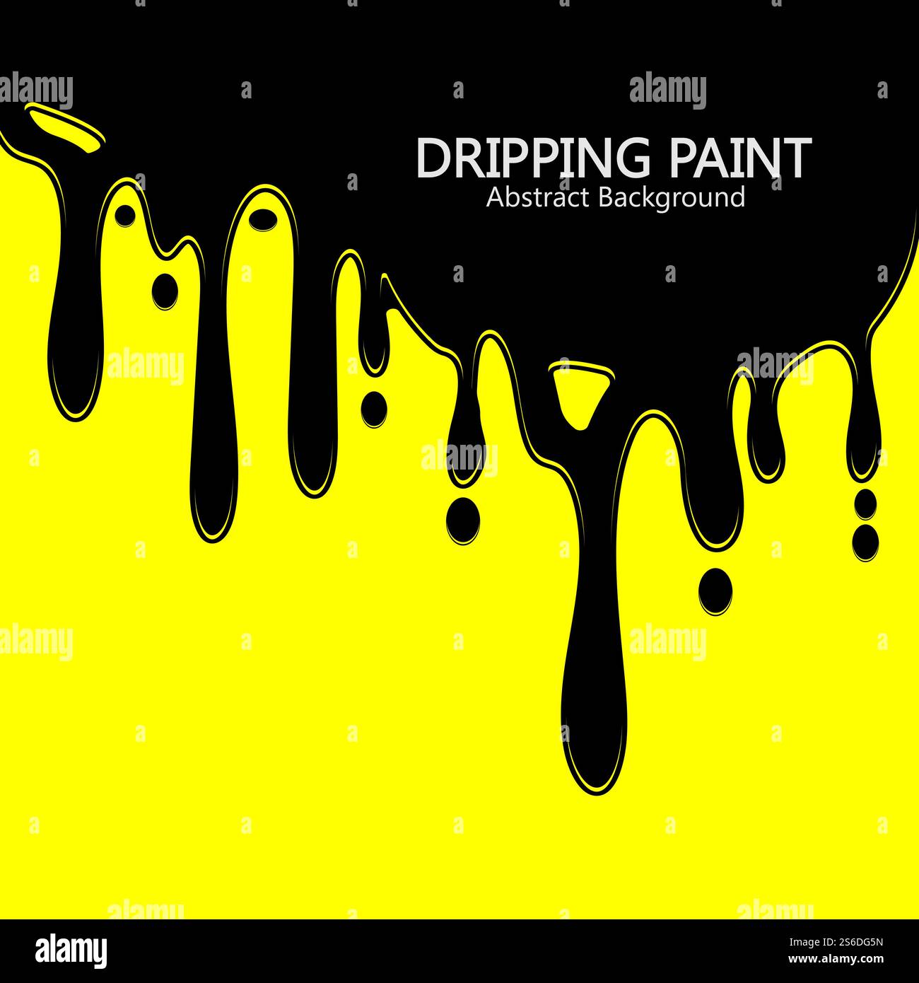 Black ink dripping paint spill leaking on yellow background. Vector ...