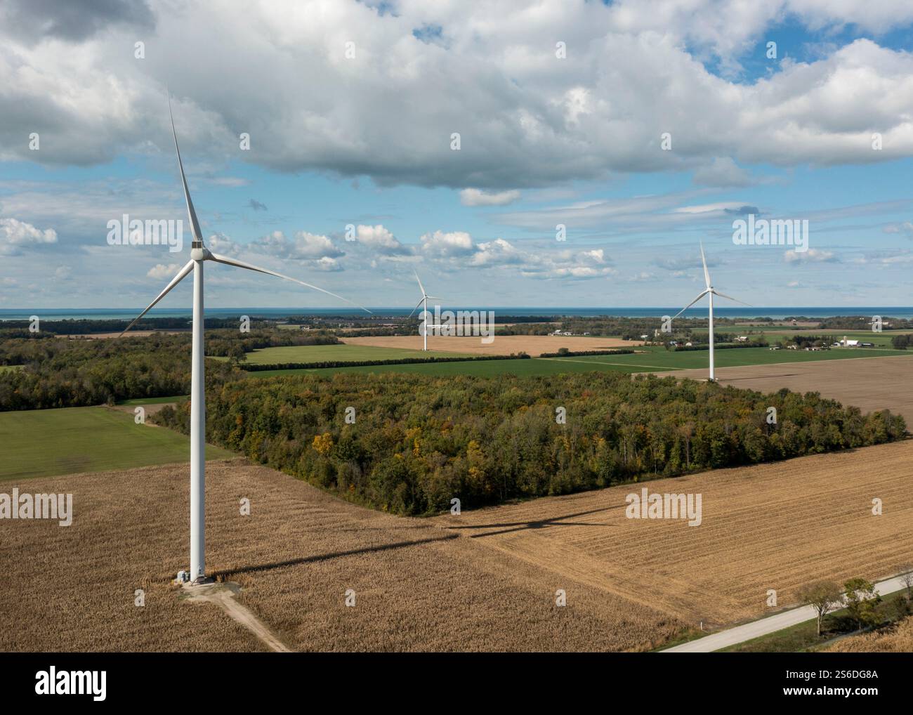 Scenic aerial view of wind turbines in a rural landscape, showcasing ...