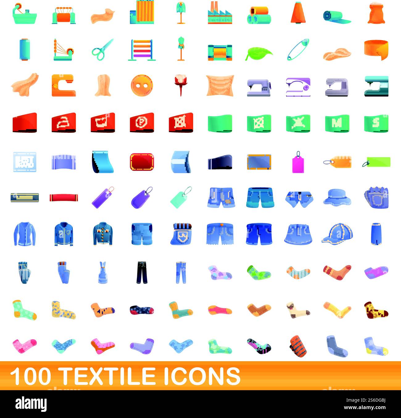 100 textile icons set. Cartoon illustration of 100 textile icons vector ...