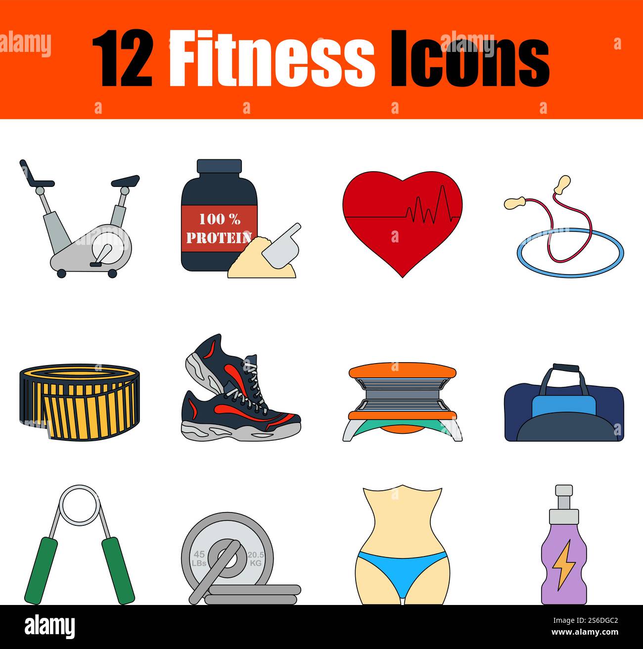 Fitness Icon Set. Flat Color Outline Design With Editable Stroke ...