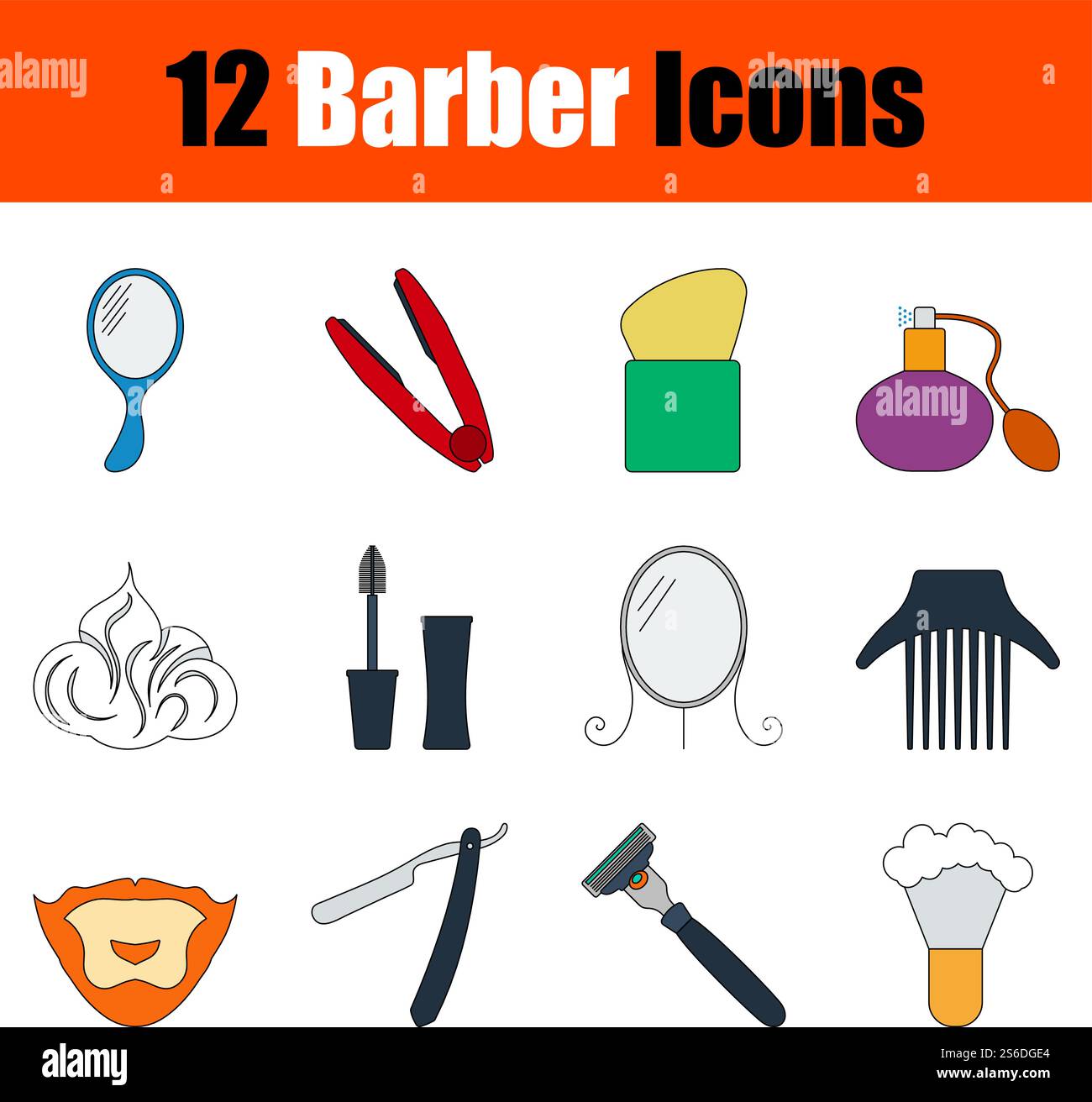 Barber Icon Set. Flat Color Outline Design With Editable Stroke. Vector ...