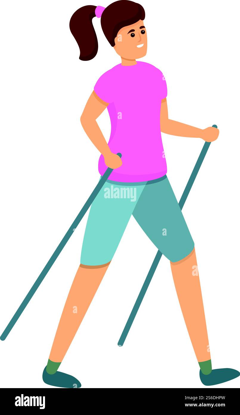 Woman nordic walking icon. Cartoon of woman nordic walking vector icon ...