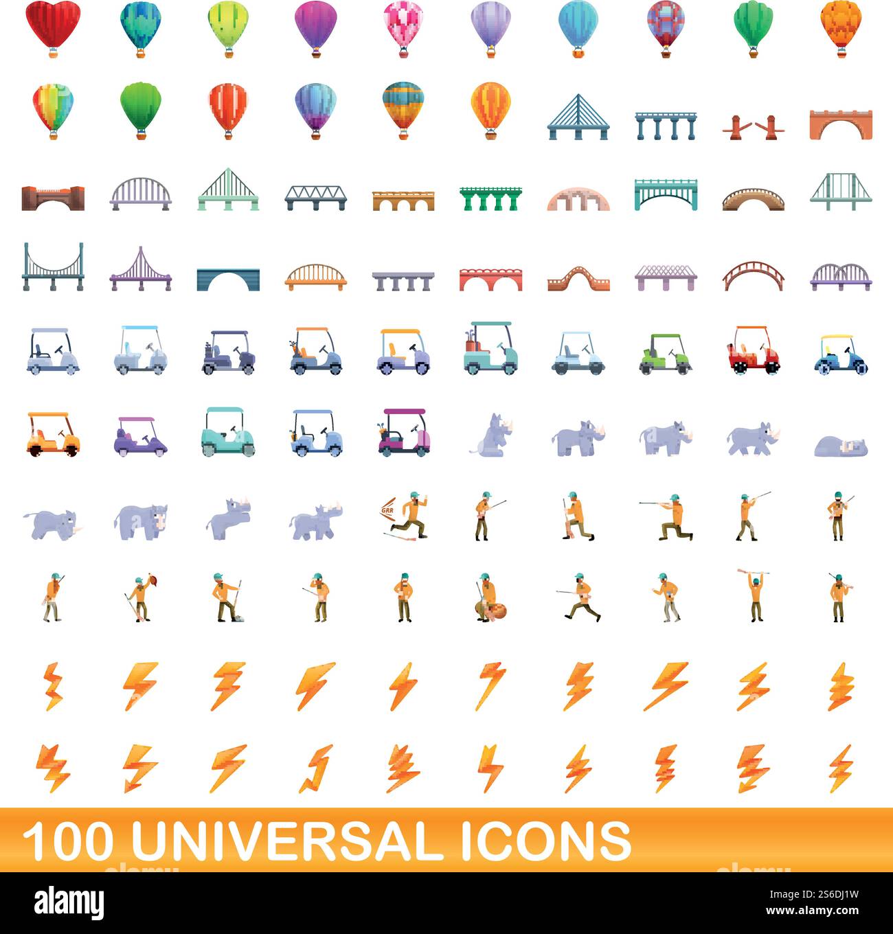 100 universal icons set. Cartoon illustration of 100 universal icons ...