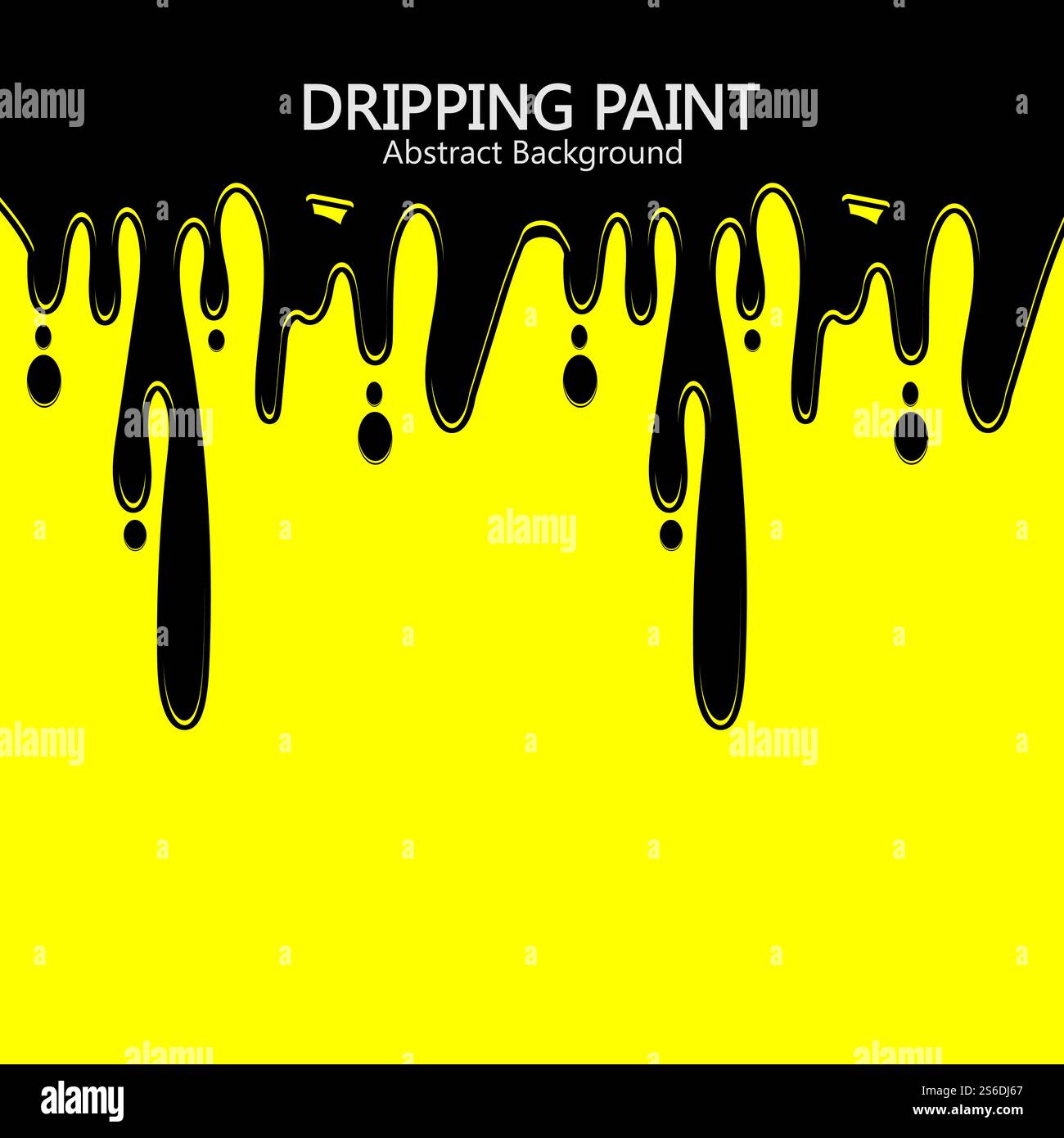 Black ink dripping paint spill leaking on yellow background. Vector ...