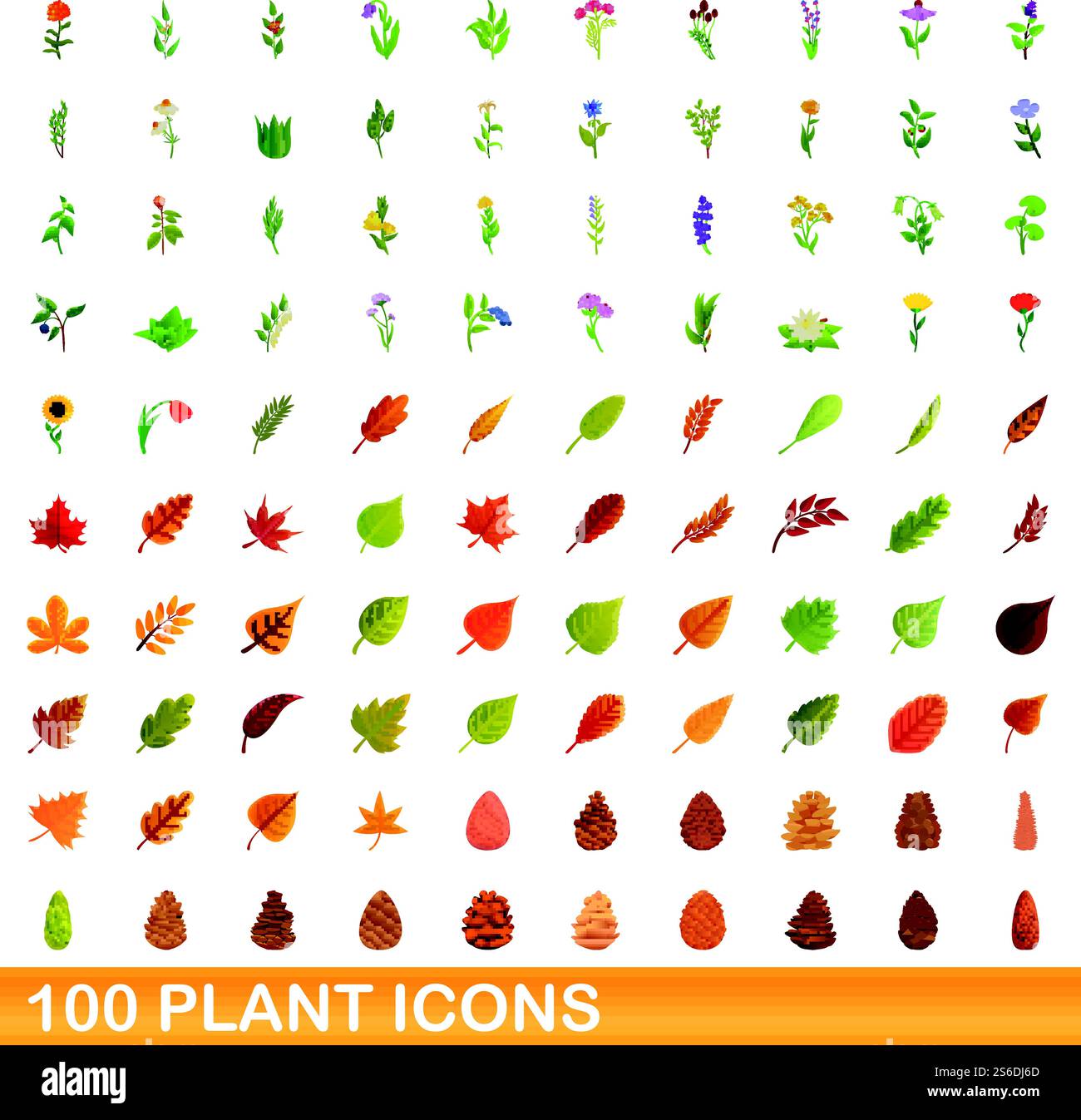 100 plant icons set. Cartoon illustration of 100 plant icons vector set ...