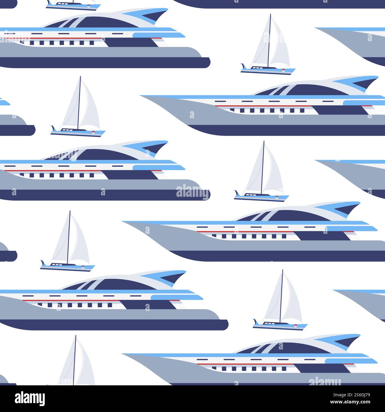 Water transport seamless pattern of cruise liner and sailing boat ...